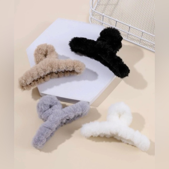 Accessories | 4 Fuzzy Full Size Hair Clips | Poshmark